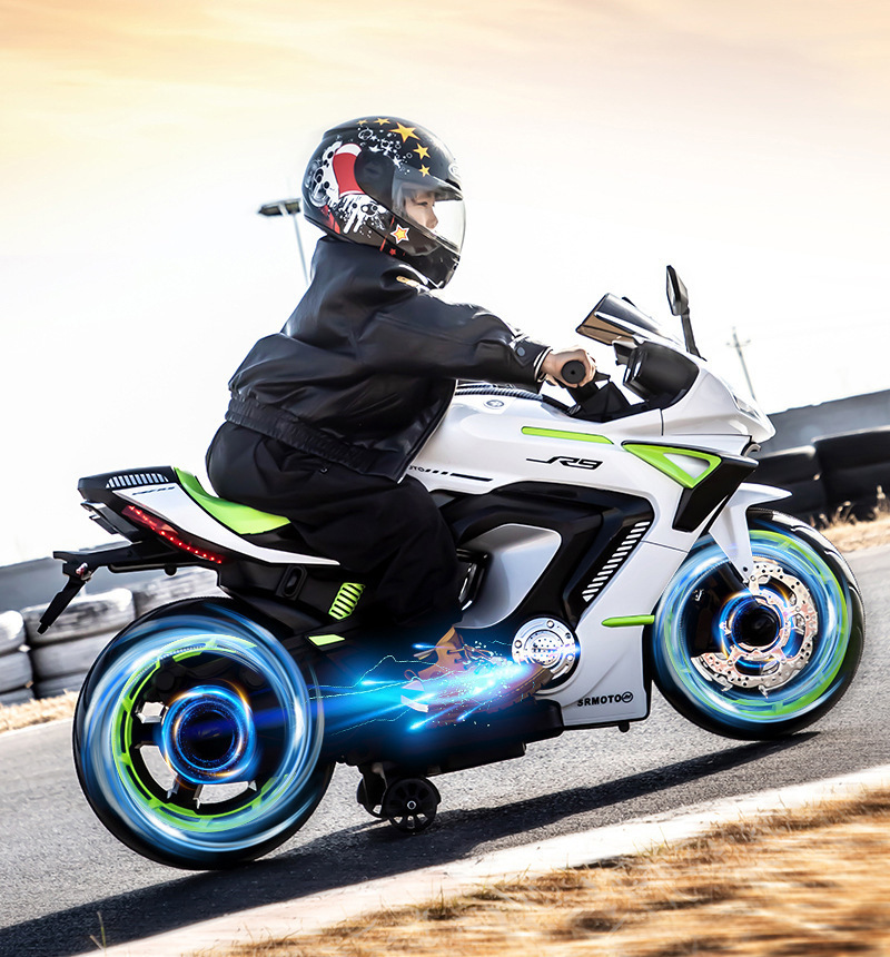 Rechargeable Kids Motorcycle w/ Twist Throttle, Safety Wheels, Music ...