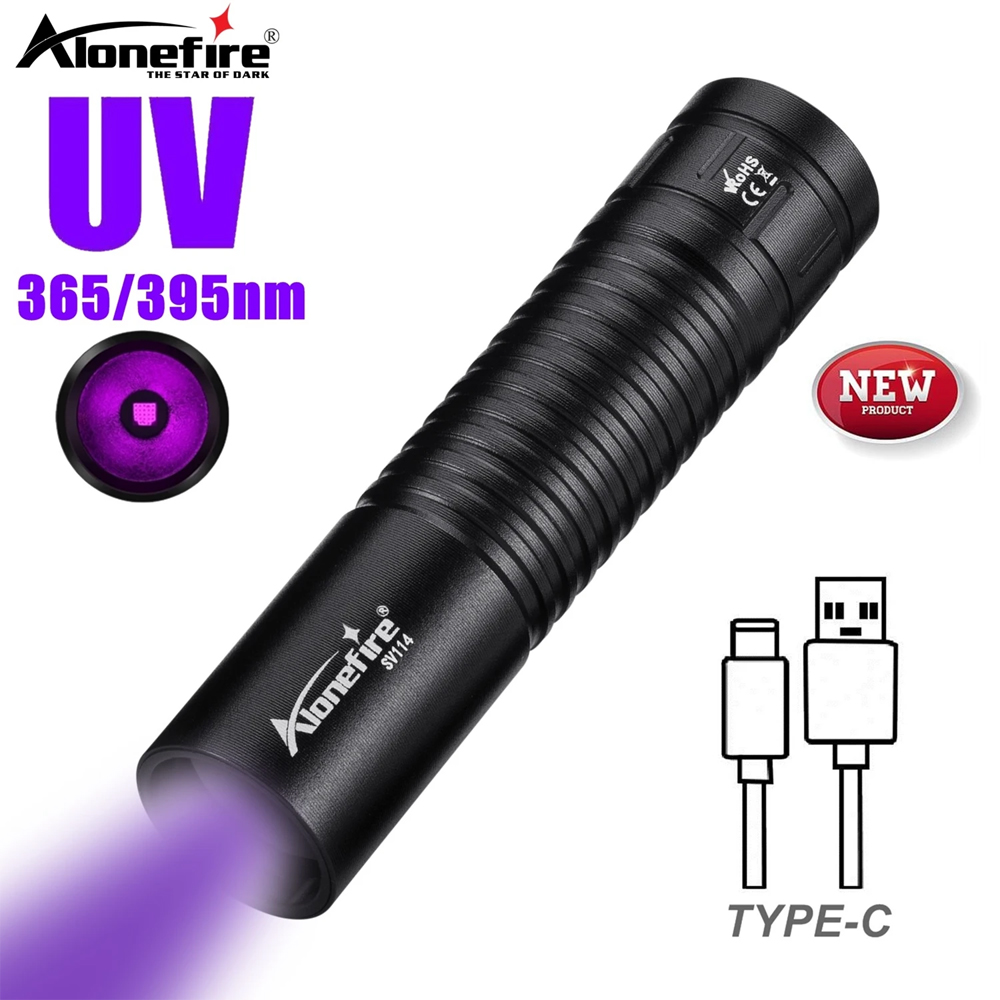 Alonefire SV114 395/365nm UV Flashlight USB Rechargeable Mini ...
