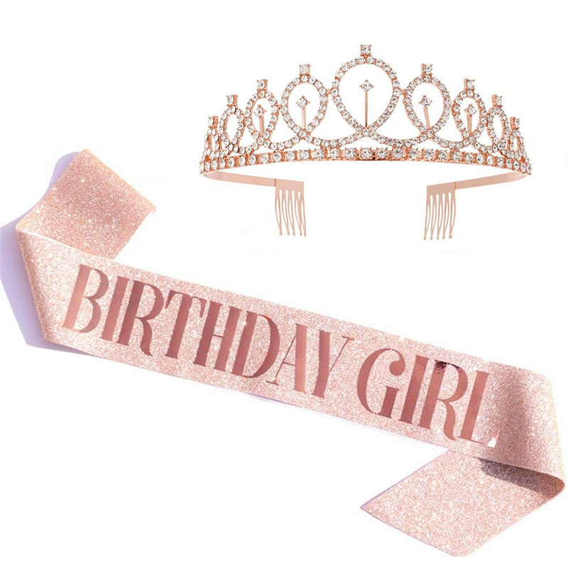 Belt and Crown Headband Birthday Girl Queen Set Birthday Party Supplies ...