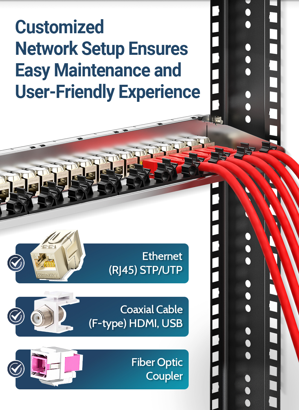 AMPCOM 1U 24-Port Keystone Patch Panel,STP Rack-Mounted with Rear Cable ...