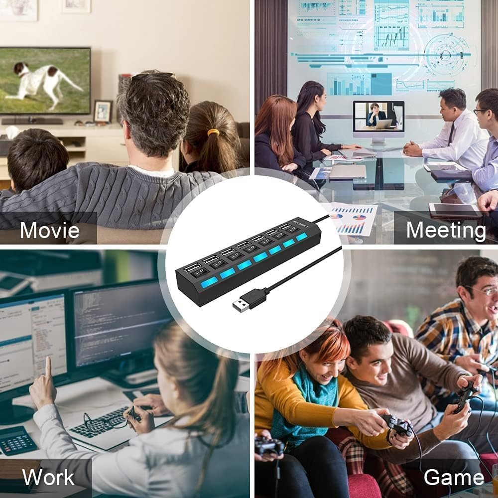 USB Port HUB 7 Port High Speed Independent Switch 4 Bit Splitter 2.0 ...