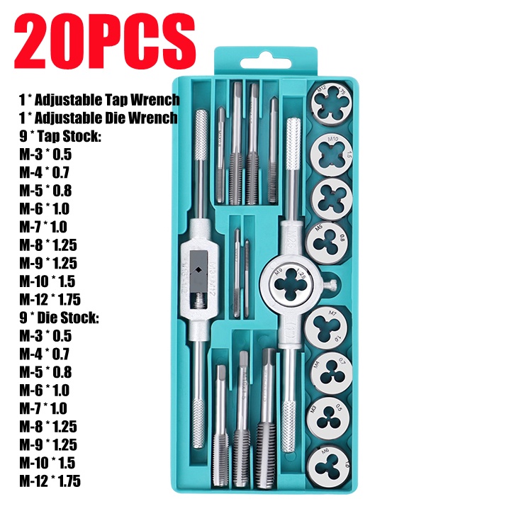 20 Piece Portable Metric Tap Plate Assembly Tap Die Set M6 M7 M8 M10 ...