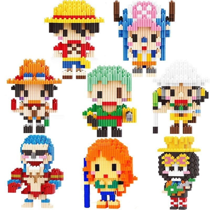 6 PCS One Piece Luffy Assembly Building Block Toy Gifts Mini Character ...