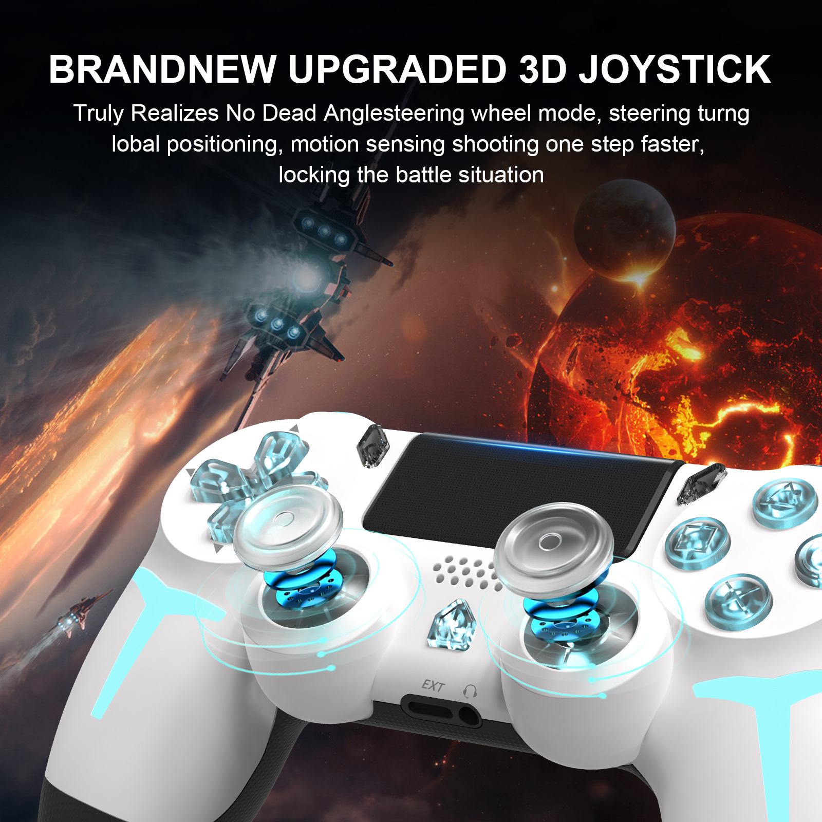 RGB Light Wireless Gamepad Bluetooth Controller For PS4 PS3 Console Computer PC 6-axis Gyroscope ...
