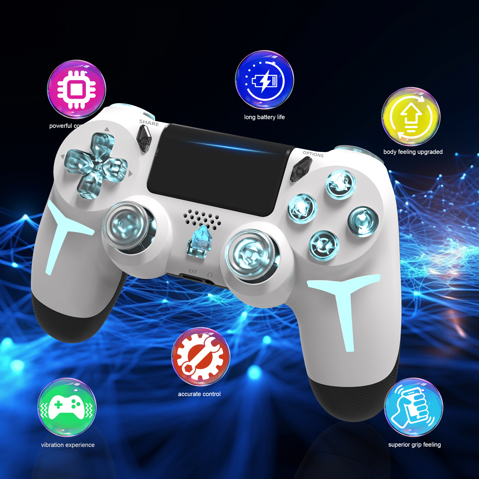RGB Light Wireless Gamepad Bluetooth Controller For PS4 PS3 Console Computer PC 6-axis Gyroscope ...