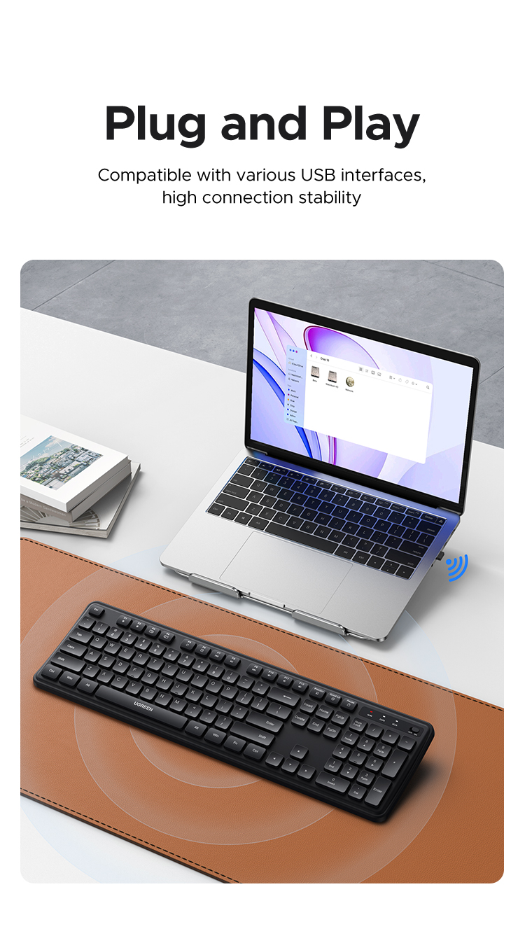 UGREEN 2.4G Wireless Slient Keyboard Ergonomic Design 10M Transmission ...