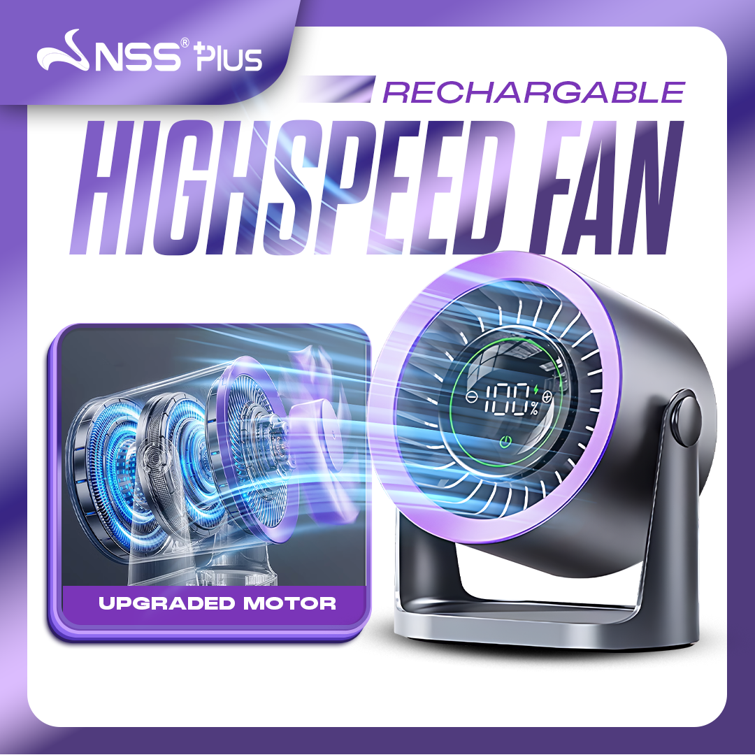 NSS Rechargeable Desktop Fan Turbo Mini Fan Digital Display Adjustable ...