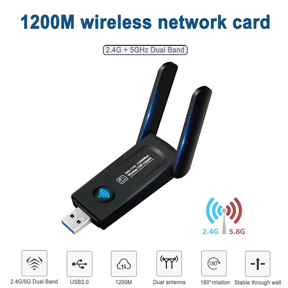 USB3.0 WiFi Adapter 1200Mbps Wireless Network Card with CD Bluetooth 5. ...