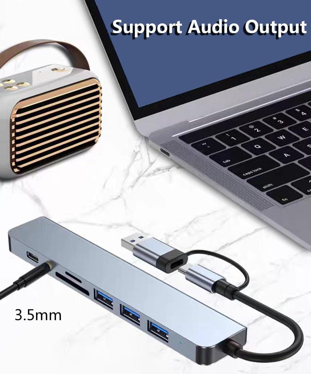 USB Port HUB 8 in 2 Type C Expander with TF SD Reader 3.5mm PD Audio ...