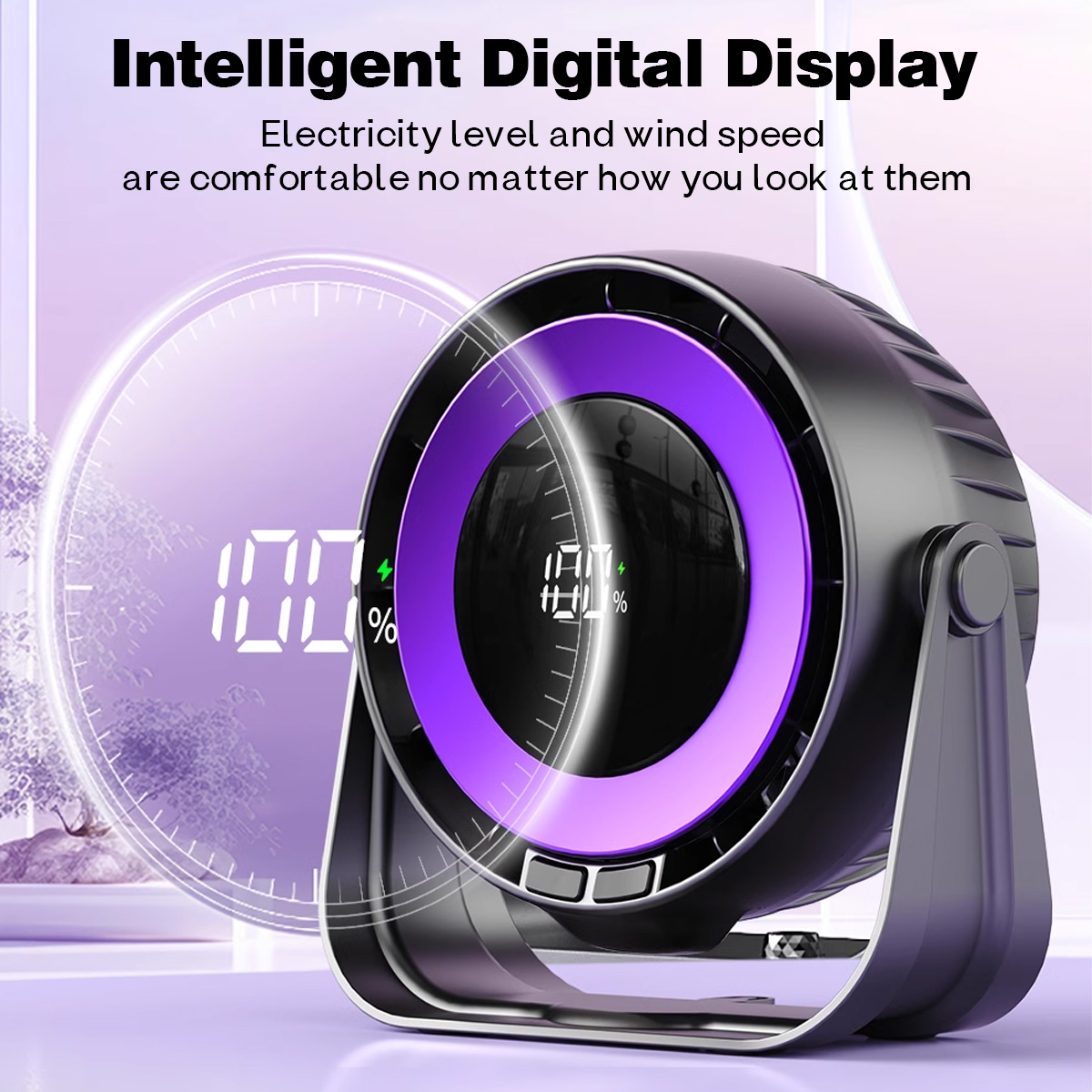 Turbo Desktop Fan - 100-Speed Digital Display, USB-C Charging, Wall ...