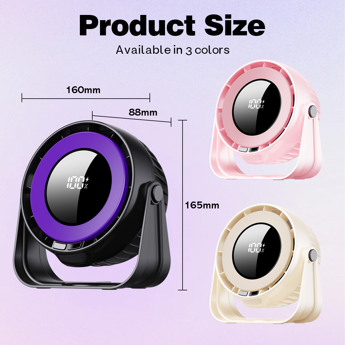 Turbo Desktop Fan - 100-Speed Digital Display, USB-C Charging, Wall ...