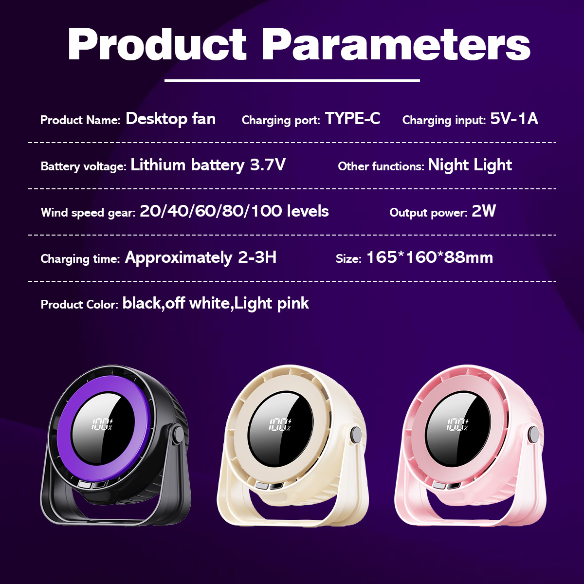 Turbo Desktop Fan - 100-Speed Digital Display, USB-C Charging, Wall ...