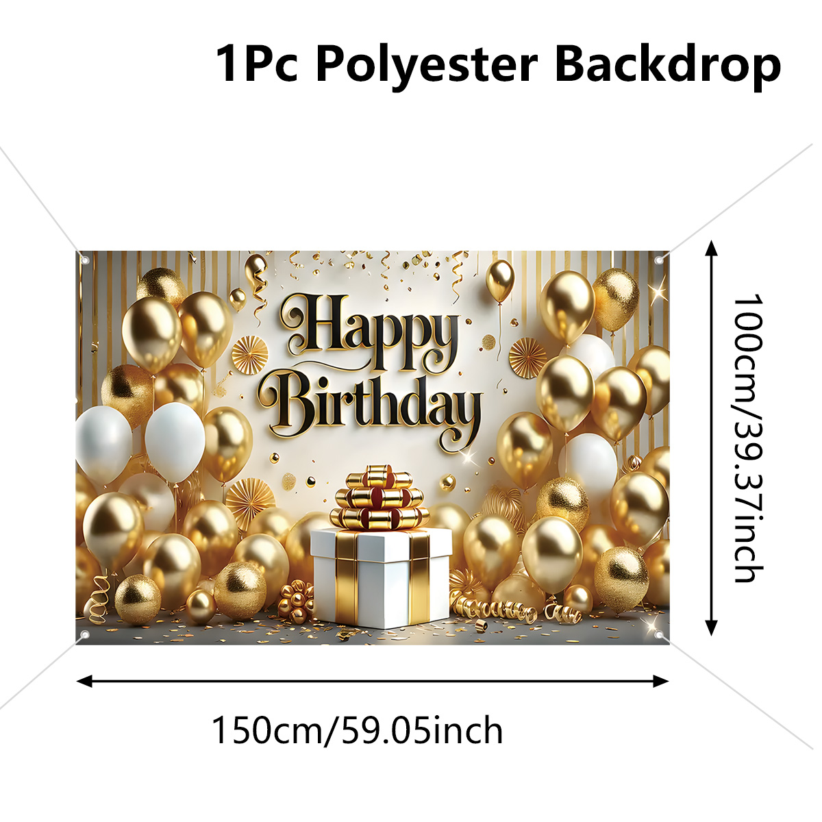 150*100cm Gold Balloon Happy Birthday Backdrop Balloon Gift Pattern ...