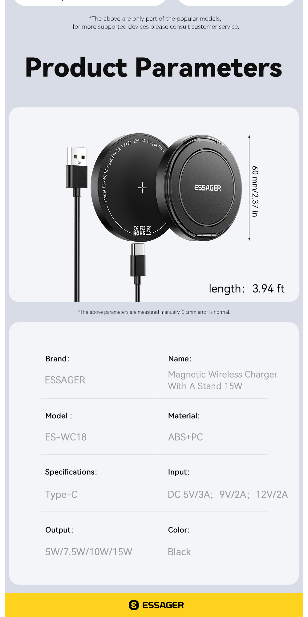 ESSAGER 15W Magnetic Wireless Charger Stand 2-in-1 Charging Stand For ...