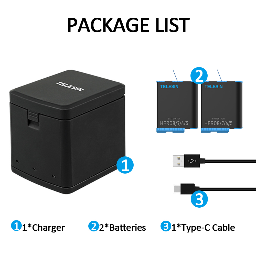 TELESIN Rechargeable Go Pro Hero 8 Battery Charger Case for GoPro Hero ...