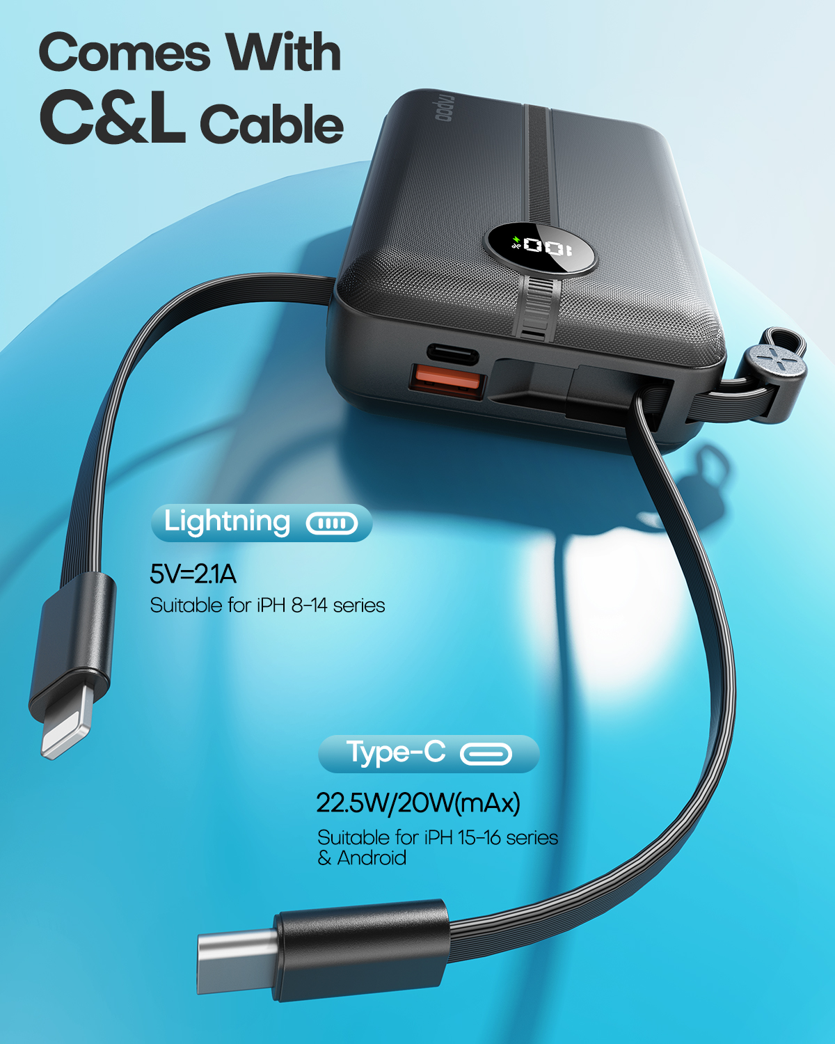 Rapoo RH20ms Pro 20000mAh Powerbank Built In Cable 22.5W Super Fast ...