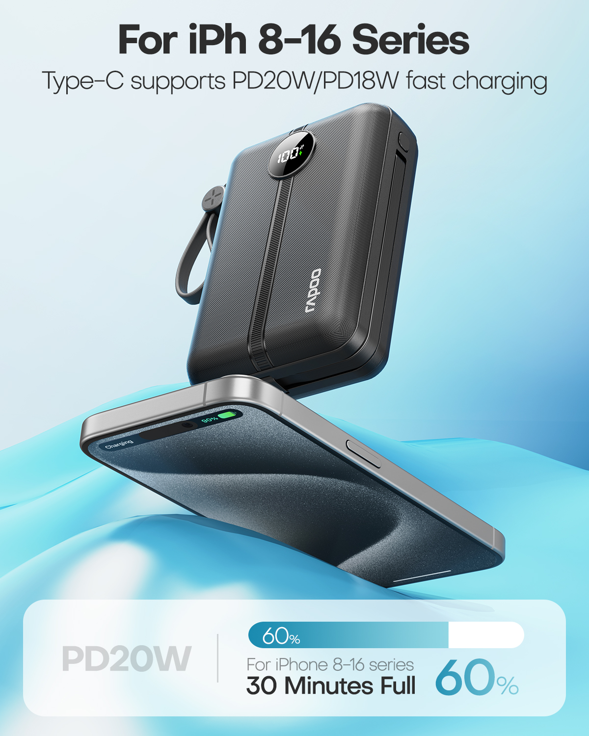 Rapoo RH20ms Pro 20000mAh Powerbank Built In Cable 22.5W Super Fast ...