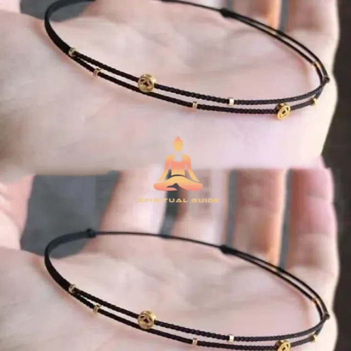 Men's Placer Gold Coin Black String Lucky Handmade Success Black Rope ...