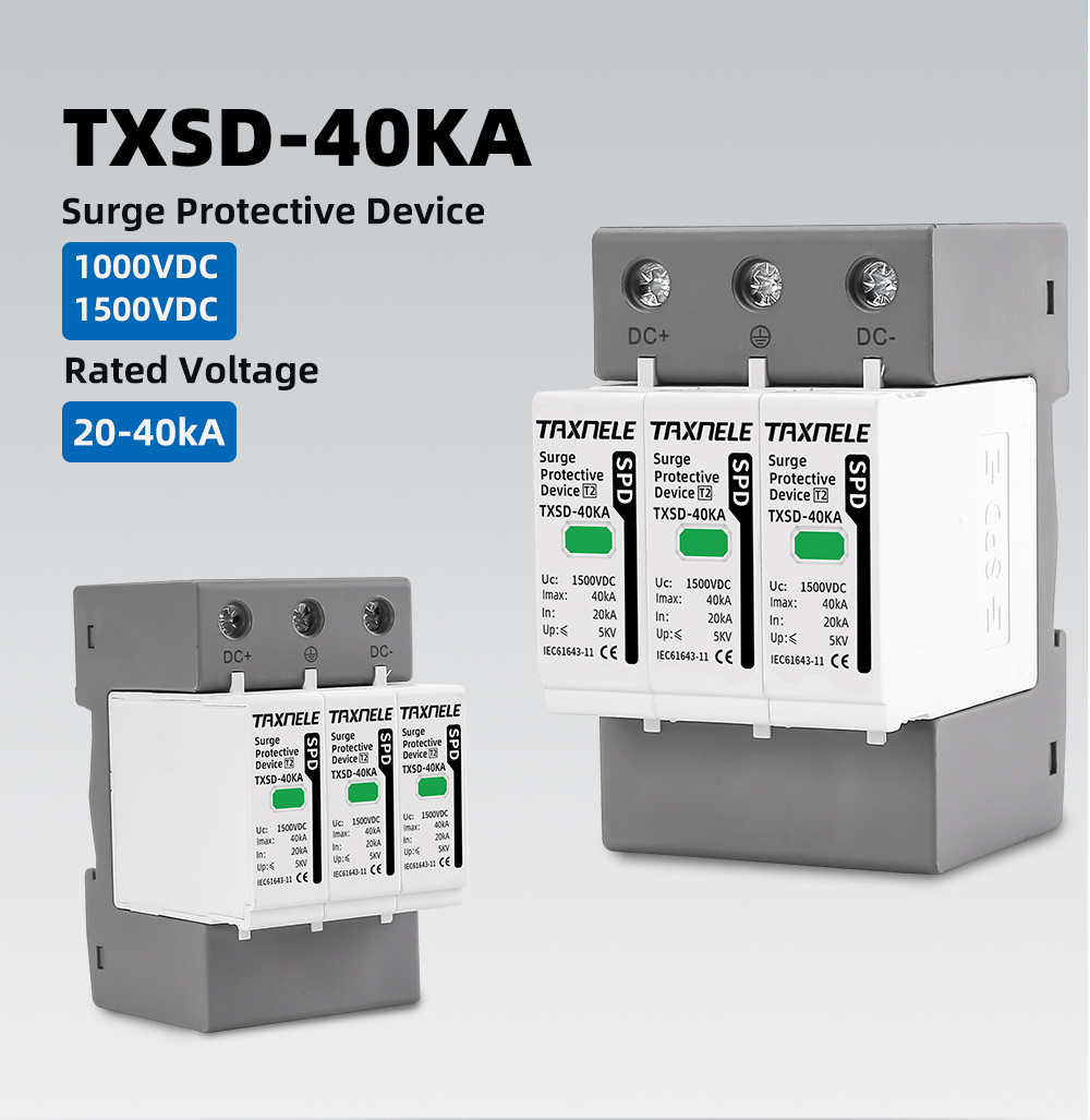 DC SPD Surge Protector 600V 800V 1000V 2P 3P 20KA 40KA 60KA Solar PV ...