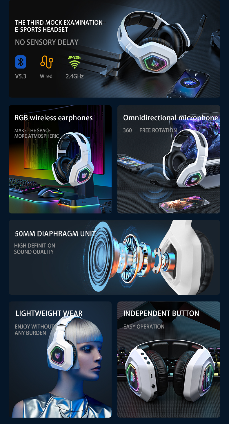 ONIKUMA B100 Pro Gaming Headset Three Mode Wireless Headphones ...