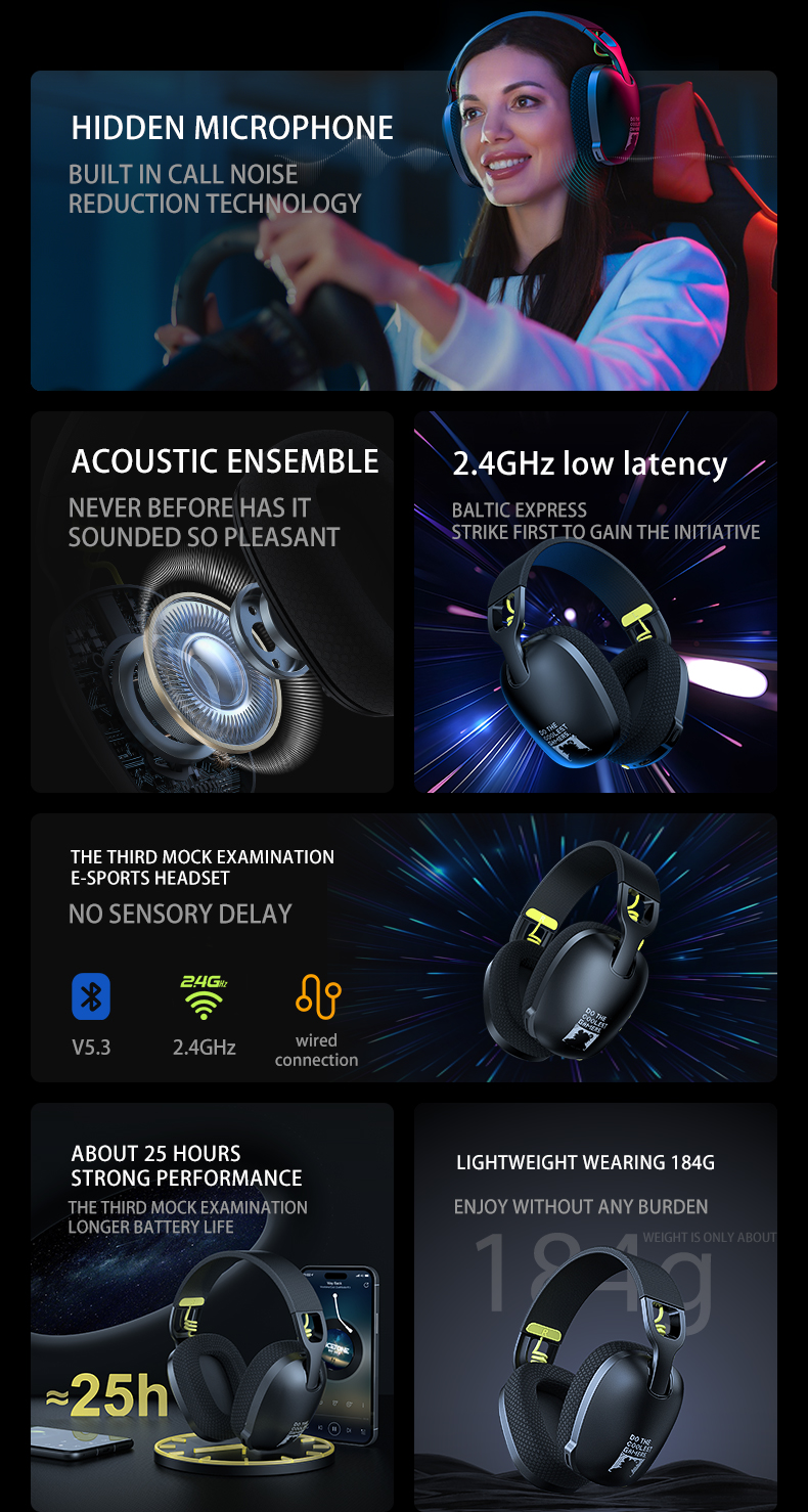 ONIKUMA B2 Wireless Headphones ANC Noise Cancelation Lightweight Design ...