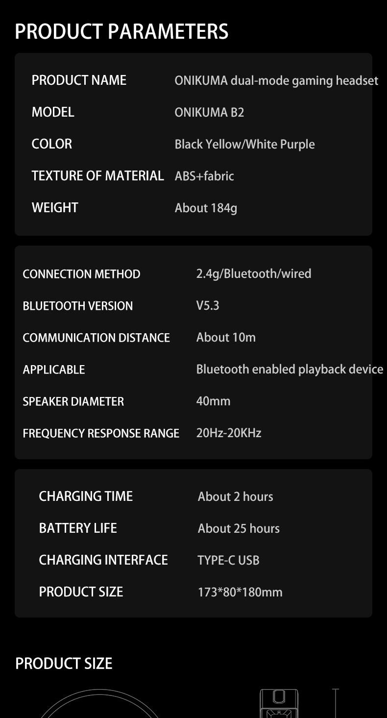 ONIKUMA B2 Wireless Headphones ANC Noise Cancelation Lightweight Design ...