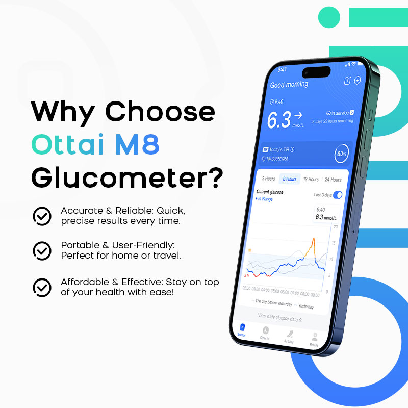 Ottai CGM Continuous Glucose Monitor System 24h Real-time Blood Sugar ...