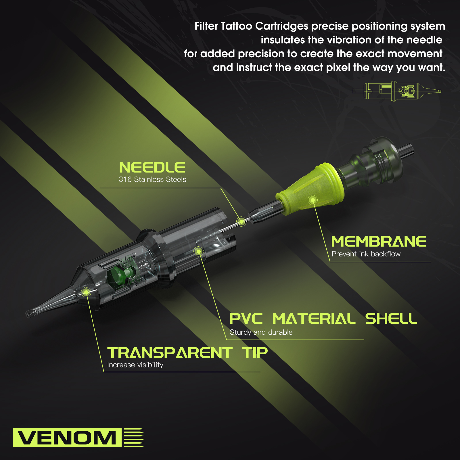 50pcs/box EZ Filter Venom Cartridge Disposable Tattoo Needles RL/RS/RM ...