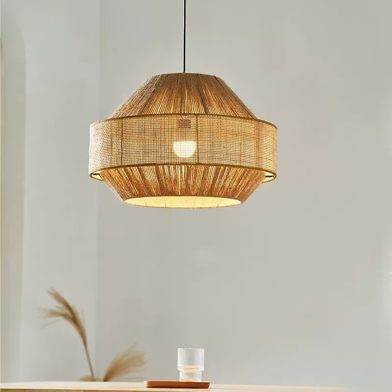 Japanese Bamboo Rattan Chandelier Ceiling Light Woven Hemp Pendant ...