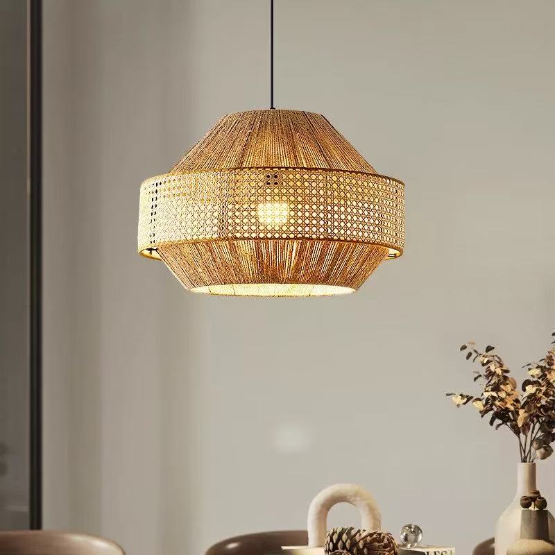 Japanese Bamboo Rattan Chandelier Ceiling Light Woven Hemp Pendant ...