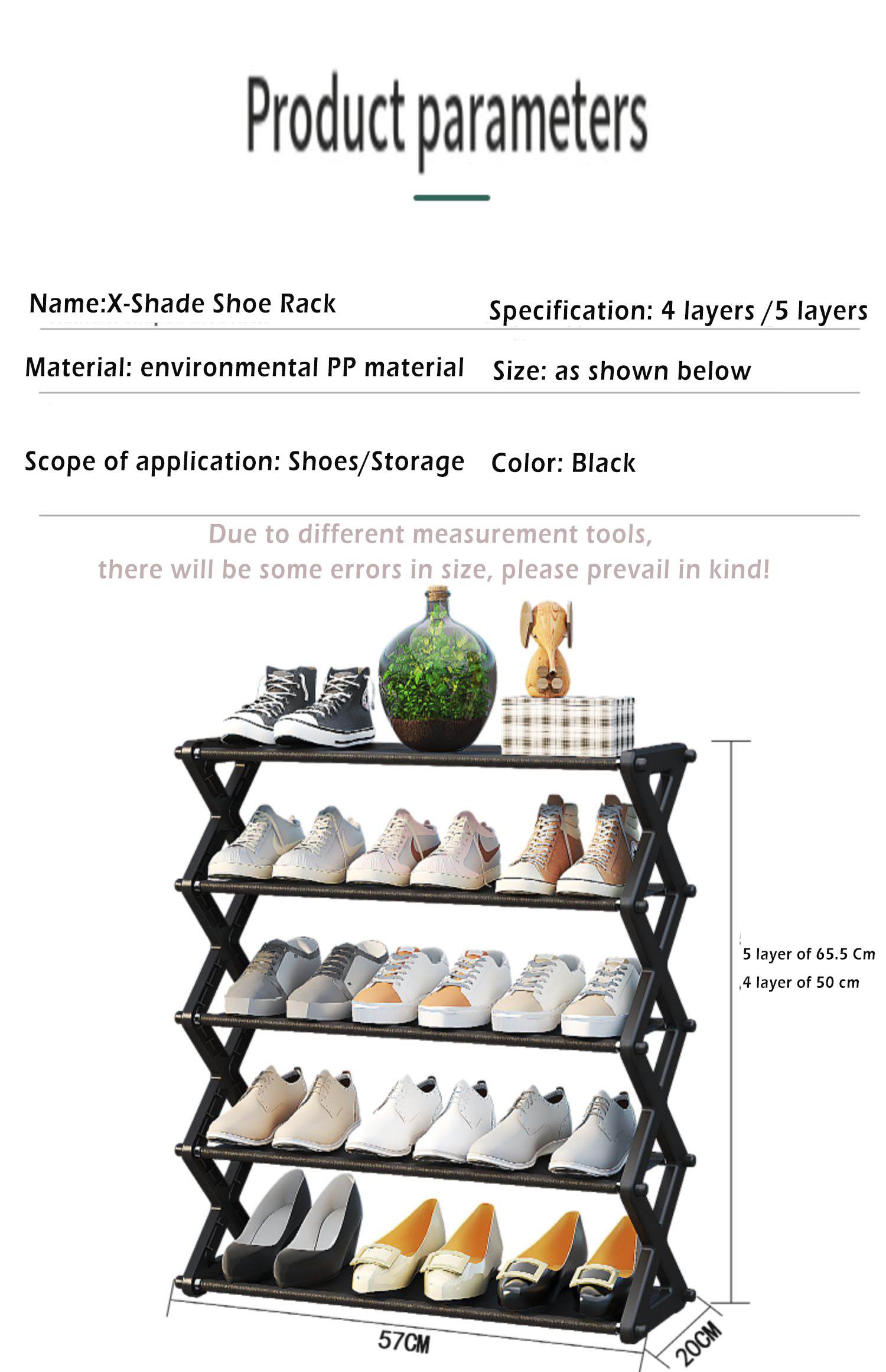 5 Layer foldable Shoes Rack Tier Colored Stackable Stainless steel ...