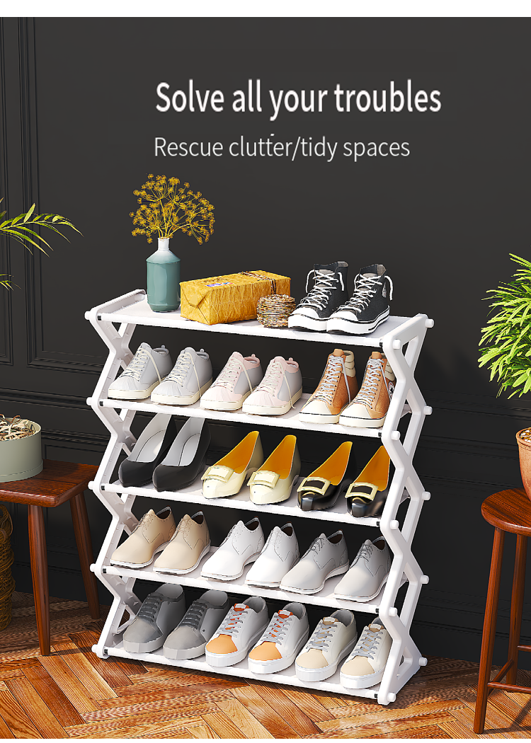5 Layer foldable Shoes Rack Tier Colored Stackable Stainless steel ...