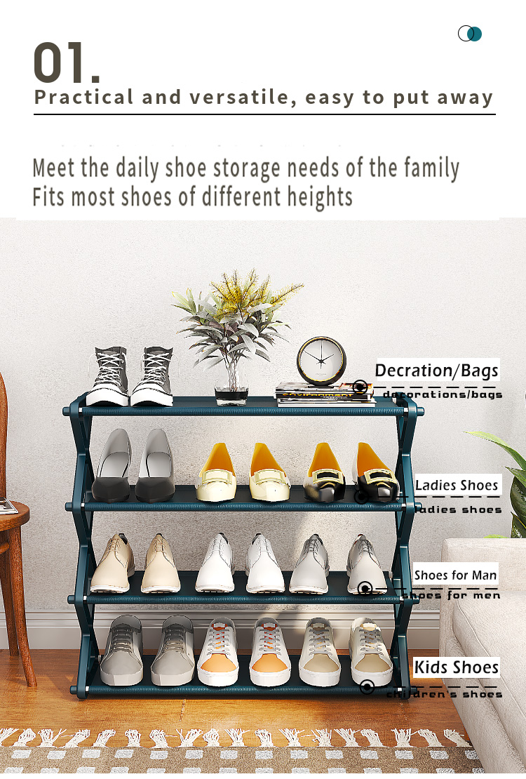 5 Layer foldable Shoes Rack Tier Colored Stackable Stainless steel ...