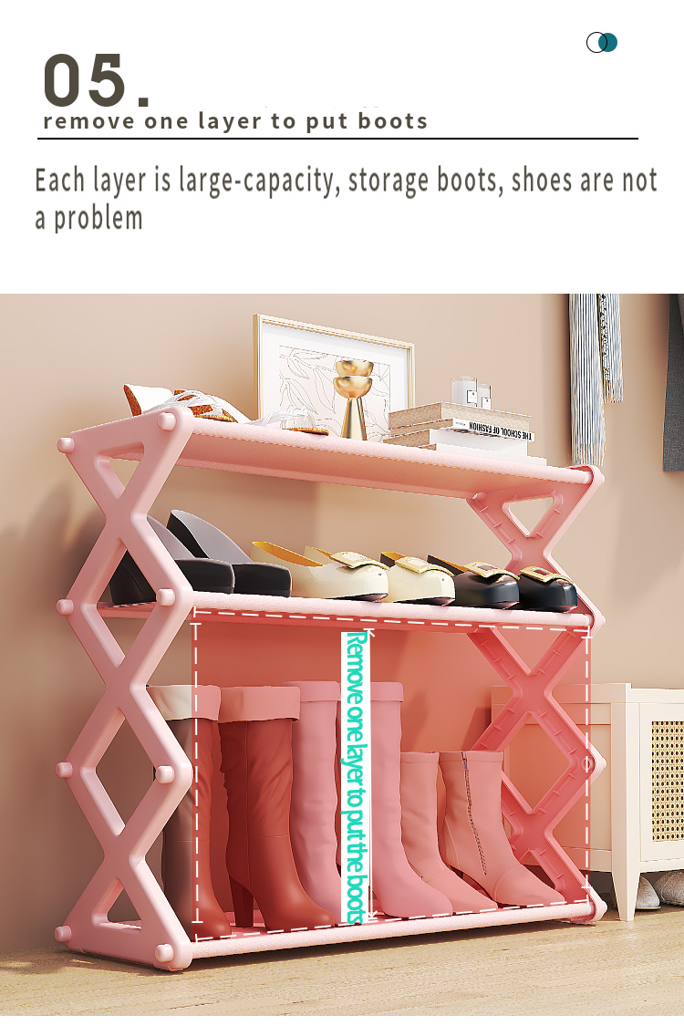 5 Layer foldable Shoes Rack Tier Colored Stackable Stainless steel ...