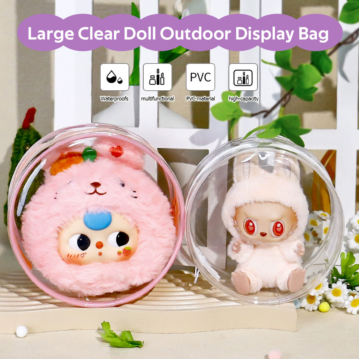 Circular Clear Doll Storage Case Toy Display Box Outdoor Pouch Toy PVC ...