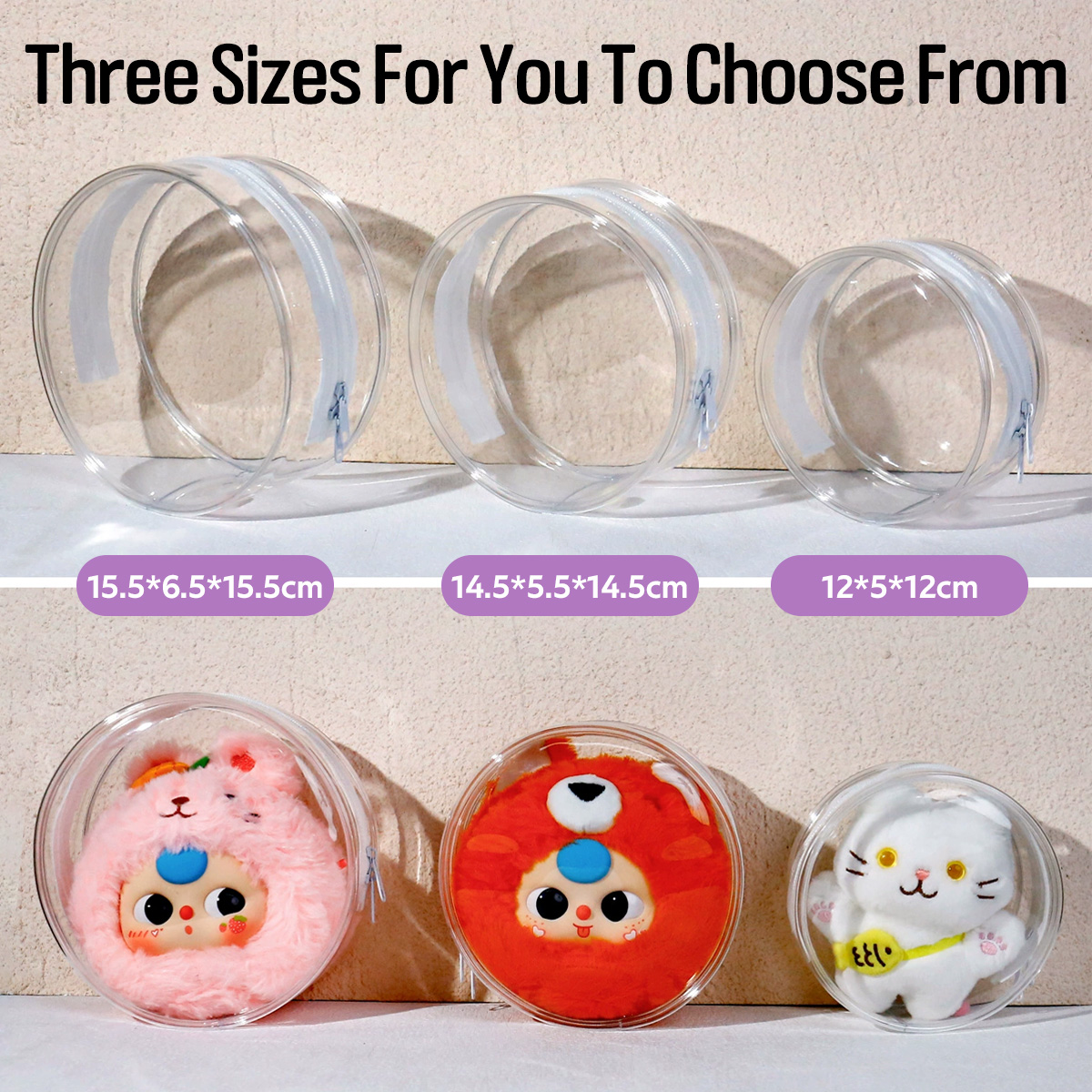 Circular Clear Doll Storage Case Toy Display Box Outdoor Pouch Toy PVC ...