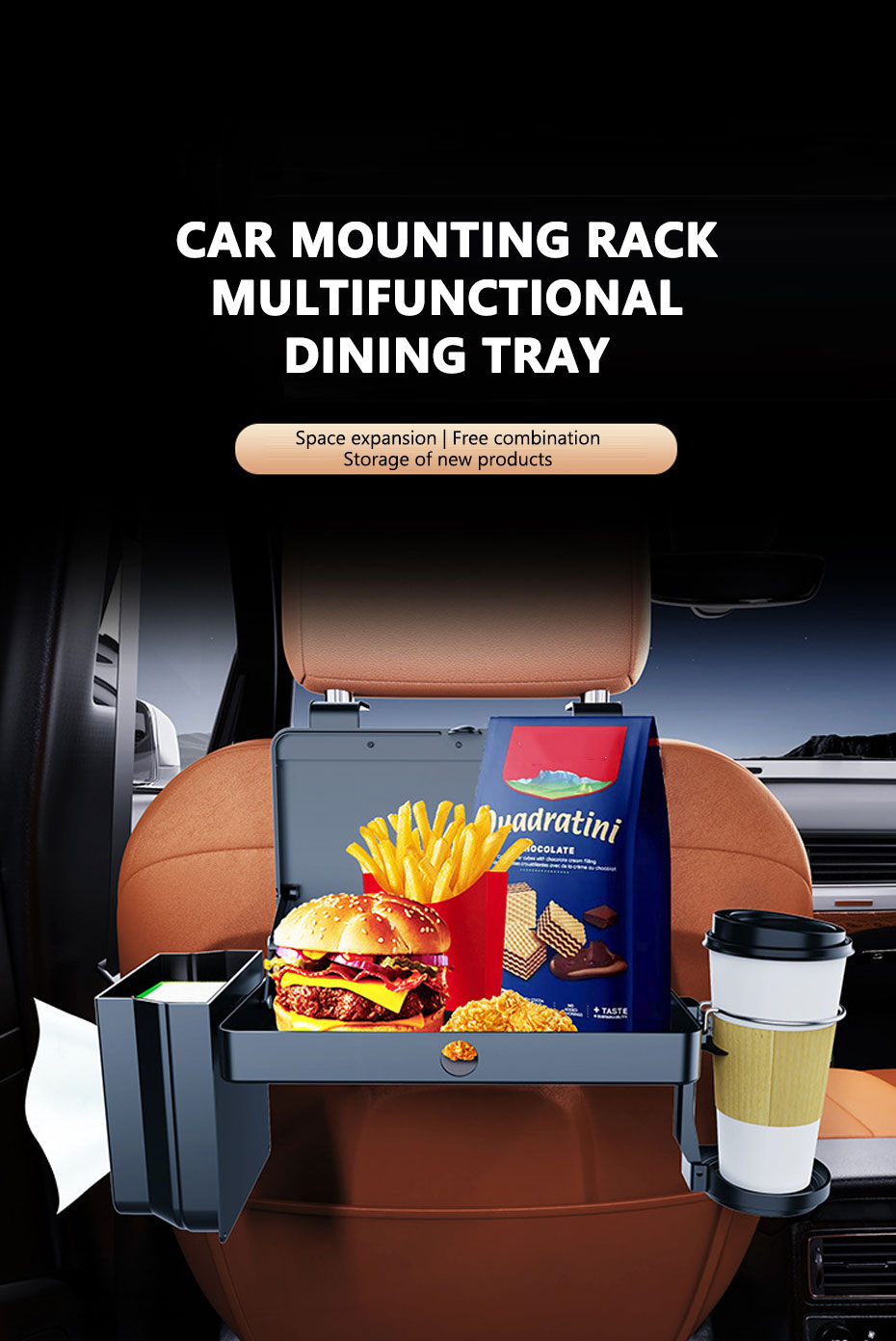 SEAMETAL Car Food Tray Table Multifunctional Folding Dining Tablea ...