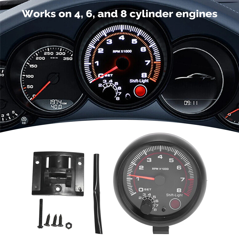 3.75 ''Automobile Refitted Instrument Light Tachometer 0-8000 Pointer ...