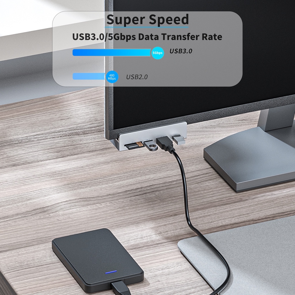 4 Ports Aluminum External Dock Station 6 in 1 USB 3.0 Type-C Clip HUB ...
