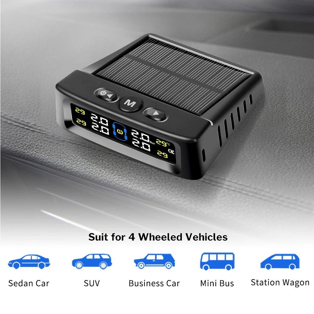 Solar Tire Pressure Monitor, Automotive Tire Pressure Monitoring System 4 External Sensors ...