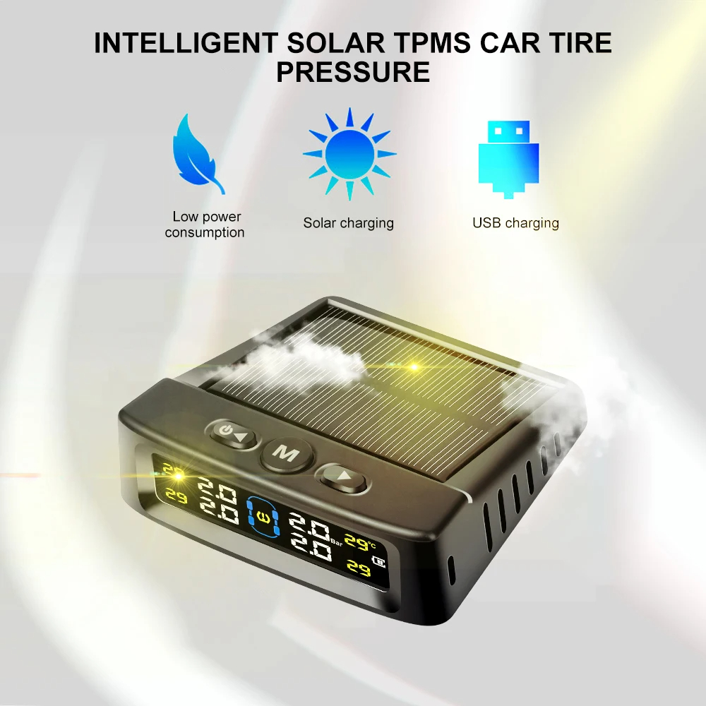 Solar Tire Pressure Monitor, Automotive Tire Pressure Monitoring System 4 External Sensors ...