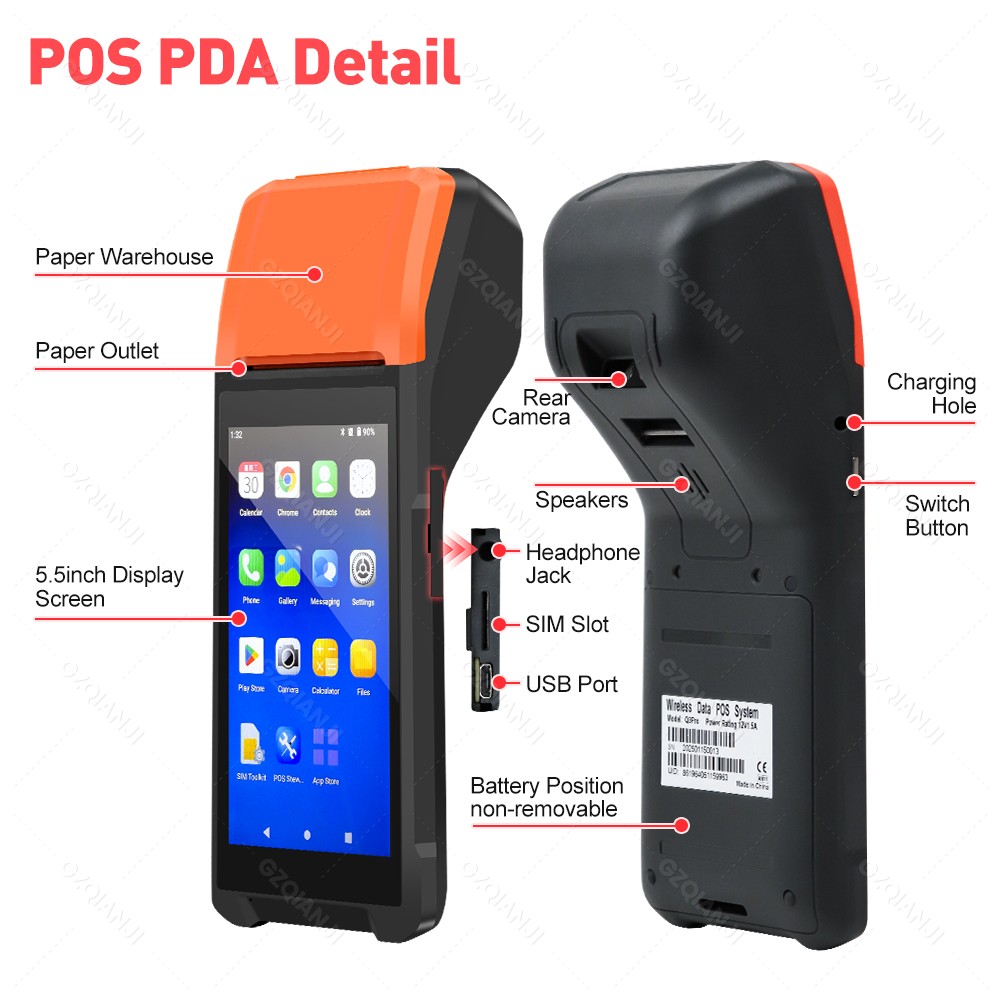 Handheld POS PDA Terminal Thermal Receipt Bill Printer Machine Loyverse APP Barcode Scanner ...