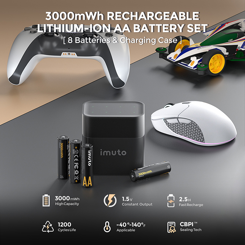 IMUTO 1.5V AA Rechargeable Lithium-ion Battery, 3000mWh High Capacity 8 ...