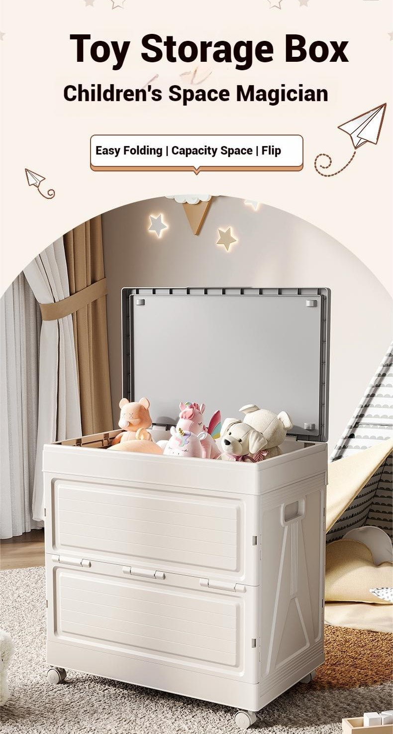 140L Large Capacity Foldable Storage Box with Wheels - Plastic Clothing ...