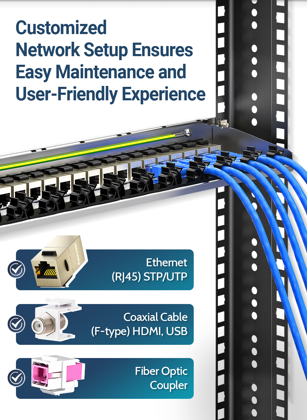 AMPCOM 1U 24-Port Keystone Patch Panel,STP Rack-Mounted with Rear Cable ...