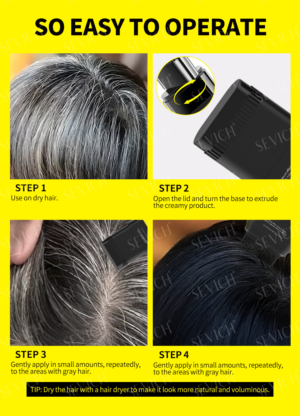 SEVICH Waterproof Hair Color Stick For White Hair Not Easy to Fade ...