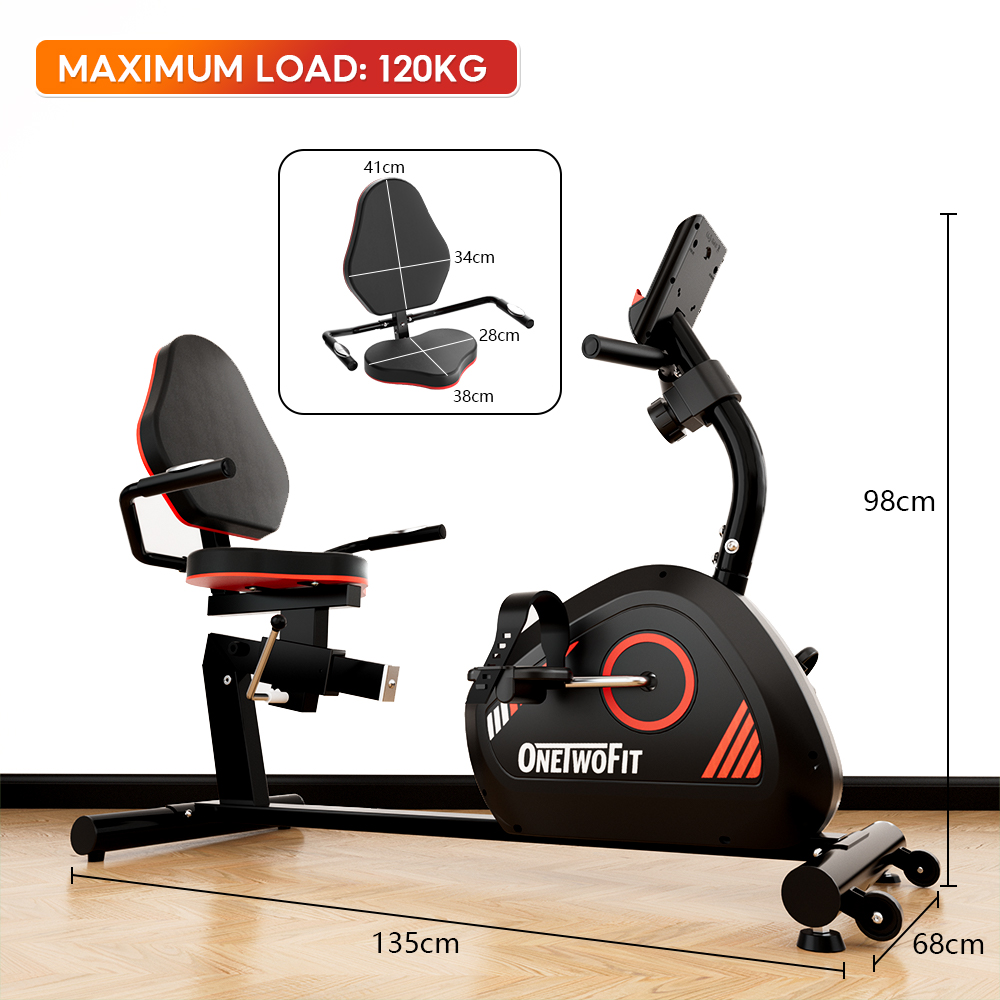 OneTwoFit Recumbent Bike Aerobic Exercise Bike Adjustable Seat Exercise ...
