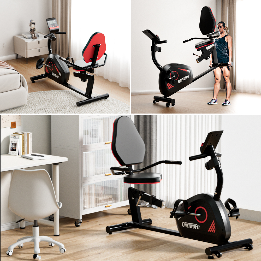 OneTwoFit Recumbent Bike Aerobic Exercise Bike Adjustable Seat Exercise ...
