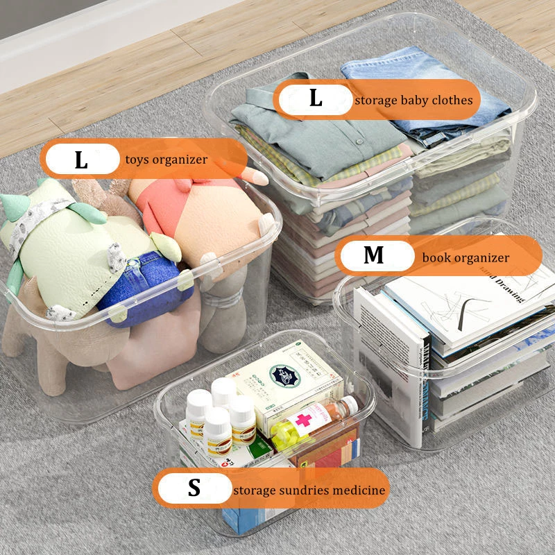 Transparent Sundries Clothes Toys Storage Box Home Stackable Organizer Container Bin with ...