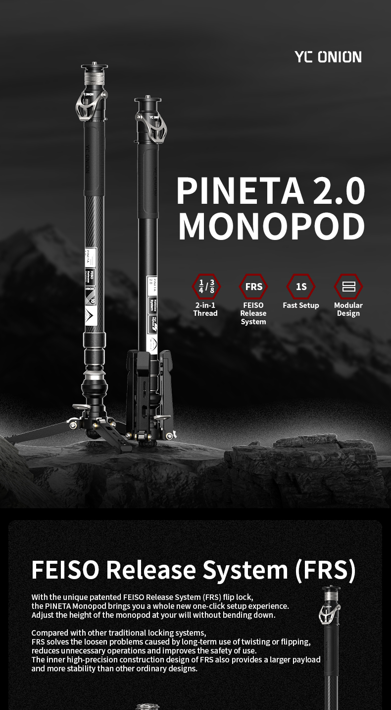 YC ONION PINETA Carbon Fiber Monopod 2.0 One-touch extension portable ...